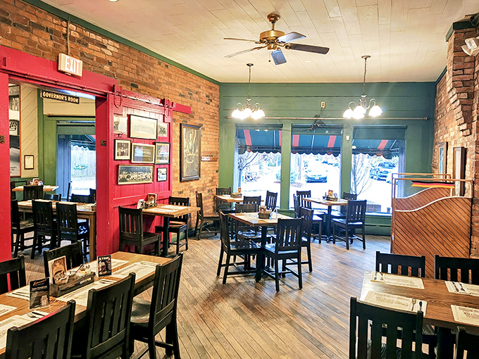 Inside, exposed brick walls and wooden tables create that perfect "Gem&uuml;tlichkeit" atmosphere&mdash;that's German for "this place feels like a warm hug."