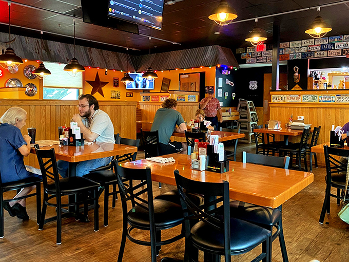 Inside, license plates and rustic wood paneling create that perfect "I've discovered something special" vibe every barbecue joint needs.