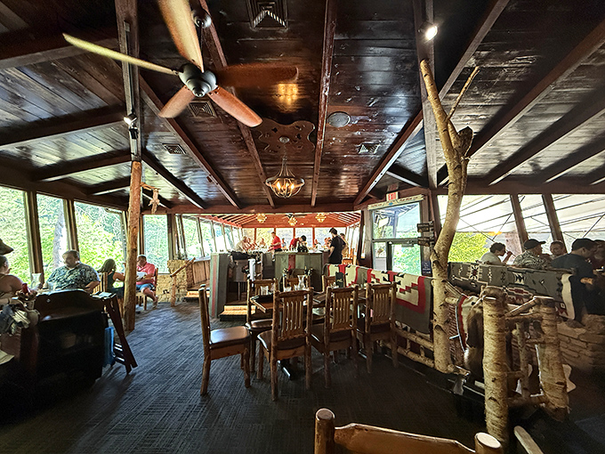 Trees literally grow through the dining room here, making "bringing the outdoors in" less of a design choice and more of a collaboration with Mother Nature.