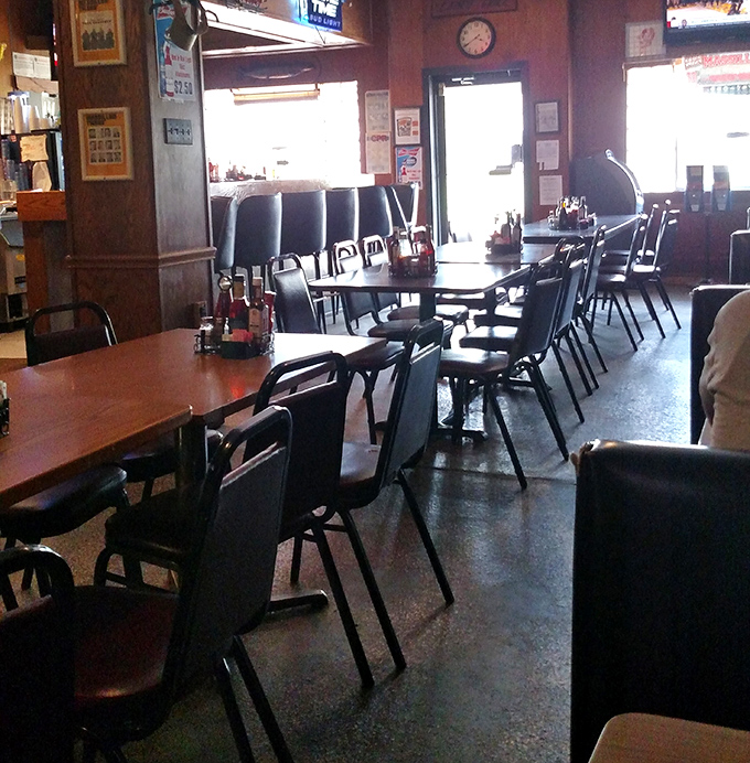 Classic diner seating where strangers become friends and calories don't count. The vinyl chairs have heard it all.