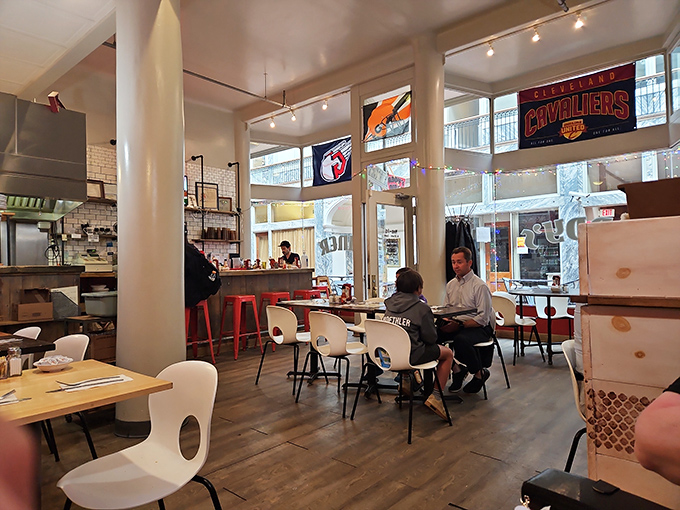 High ceilings, Cleveland sports memorabilia, and that unmistakable diner buzz&mdash;this is where morning conversations and coffee refills flow freely.