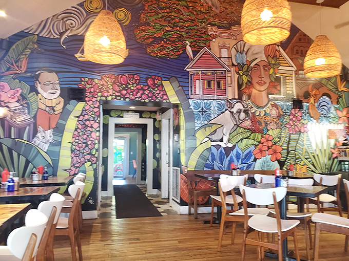 Step inside and feast your eyes before your stomach—this mural-covered wonderland sets the stage for the flavor explosion to come.