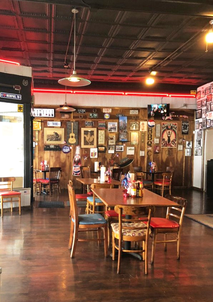 Step inside and you're transported to barbecue nirvana. The tin ceiling, wooden walls, and eclectic memorabilia create the perfect backdrop for serious meat appreciation.