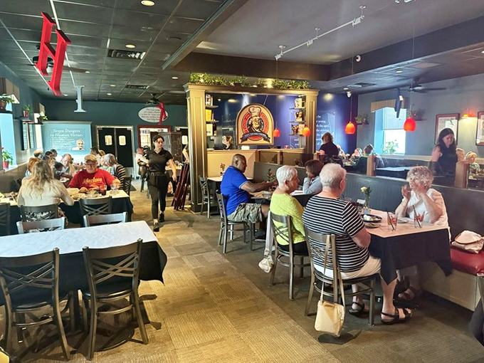 Where Socrates meets Southern comfort. Blue walls and bustling tables create the perfect backdrop for both deep thoughts and deeper flavors.