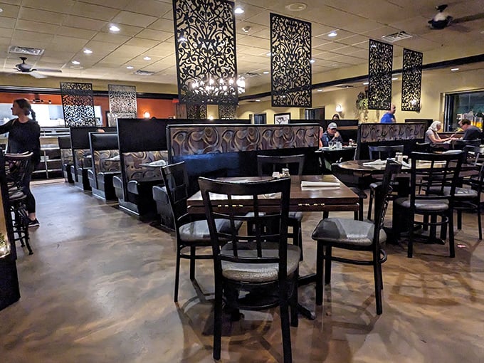 The interior strikes that perfect balance&mdash;fancy enough for date night, comfortable enough that you won't worry about using the wrong fork. Those decorative dividers add just the right touch of elegance.