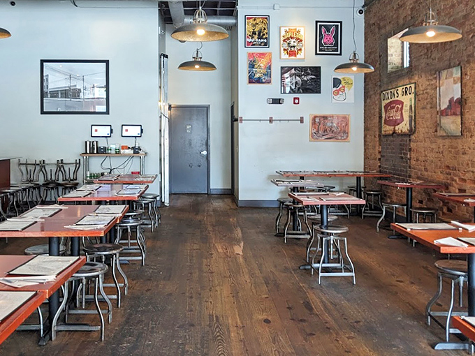 Industrial-chic meets Southern comfort in this airy space where wooden tables and metal stools set the stage for chicken-induced euphoria.