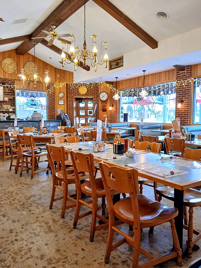 Wooden beams, warm lighting, and that perfect diner ambiance &ndash; Lake-Aire's interior feels like the breakfast equivalent of a bear hug from your favorite aunt.