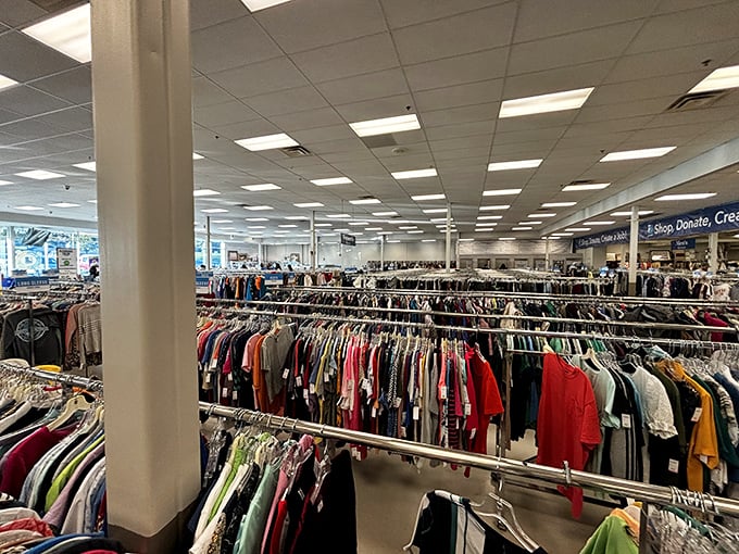 A sea of possibilities stretches before you. This isn't just clothing&mdash;it's an archaeological dig through decades of fashion where your next favorite outfit awaits discovery.