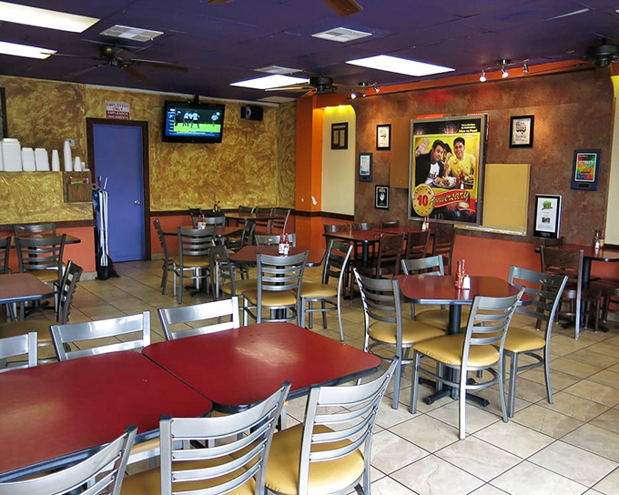 Simple tables, warm colors, and the promise of authentic Mexican flavors. This dining room says, "We focus on the food, not the frills."