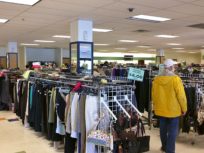 Rows upon rows of potential wardrobe transformations await, where yesterday's fashion finds tomorrow's enthusiast at delightfully gentle prices.