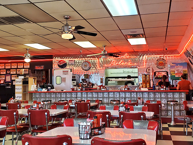 Red vinyl booths, chrome accents, and that glass block counter&mdash;stepping into Charlie Parker's feels like time-traveling to when breakfast was an art form, not just a meal.