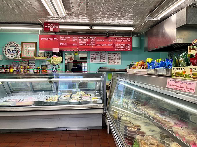 Inside, the aqua walls and vintage menu board announce you've arrived at seafood nirvana. No frills, just thrills for your taste buds.