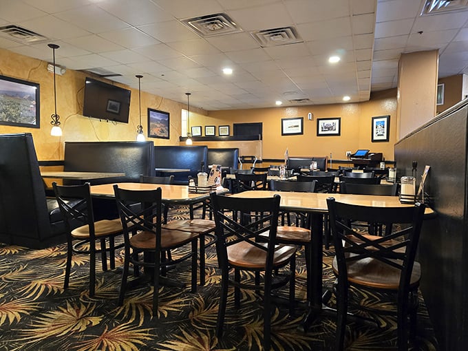 Inside, warm peach walls and comfortable seating create the perfect backdrop for serious sandwich contemplation and Cuban coffee conversations.