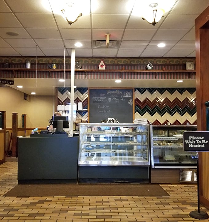 Step inside and the nostalgic zigzag wall pattern welcomes you like an old friend. The dessert case strategically positioned to make you reconsider the meaning of "saving room."
