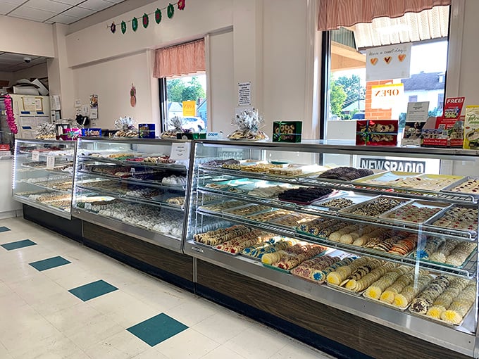 Display cases that could make a dieter weep with joy. This bakery wonderland is where willpower comes to die a deliciously sweet death.