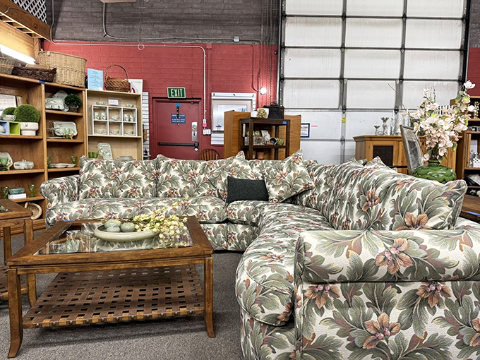 This floral sectional isn't just furniture; it's a time capsule with cushions. Someone's 1990s living room centerpiece awaits its second act in your home.