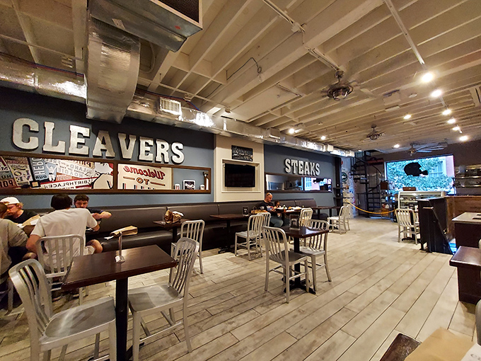 Industrial chic meets cheesesteak heaven inside Cleavers, where the wooden floors and exposed ceiling create the perfect backdrop for sandwich artistry.