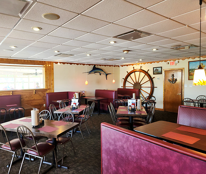 Nautical nostalgia meets comfort in Meding's dining room, where that ship's wheel isn't just decoration&mdash;it's steering you toward seafood nirvana.