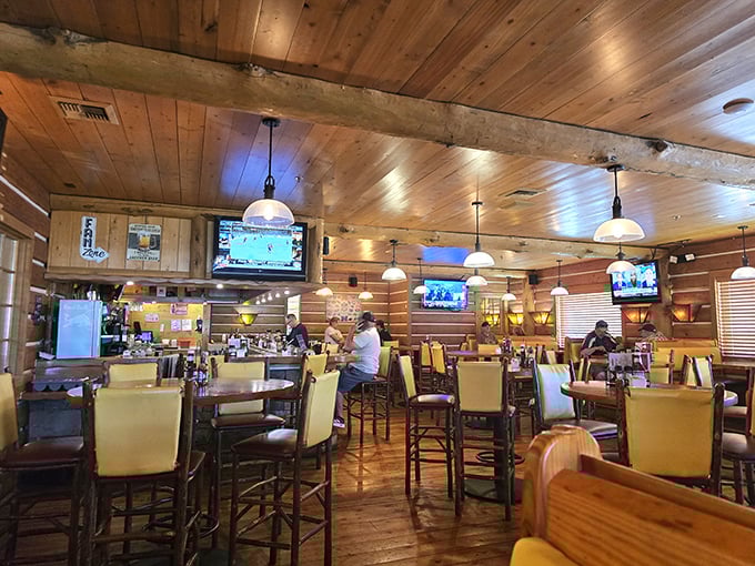 Warm wood tones and yellow chairs create that perfect "welcome home" vibe&mdash;if your home happened to serve incredible breakfast all day.