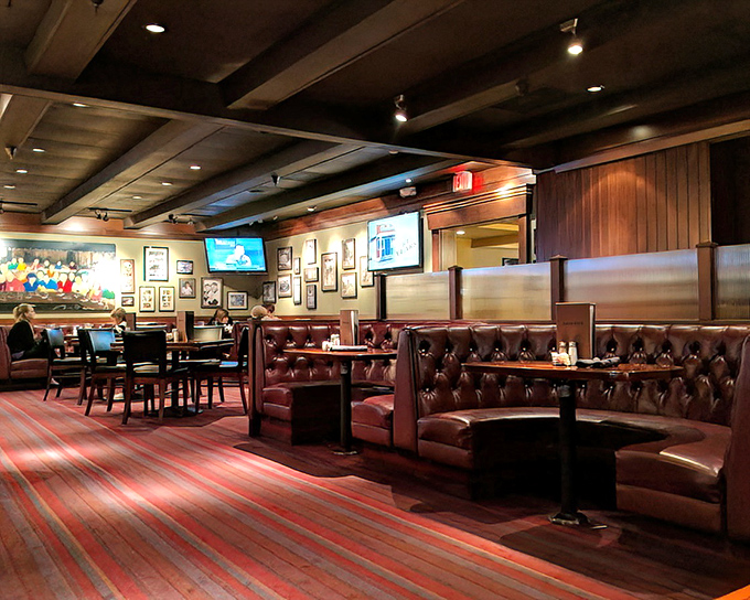 Rich wood paneling and leather booths create that perfect "everybody knows your name" ambiance. Comfort begins before the first bite.