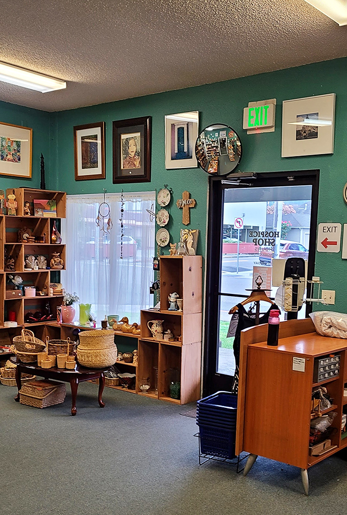 Inside, teal walls create the perfect backdrop for this carefully organized treasure trove where every corner holds potential discoveries.