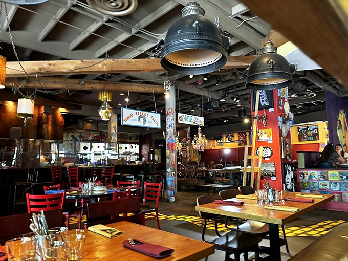 Inside, every inch tells a story. Wooden beams, eclectic lighting, and art-covered walls create a space where Salvador Dal&iacute; would feel right at home.