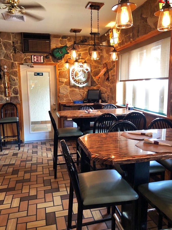 Stone walls and warm lighting create the perfect backdrop for conversations that last longer than your diet resolutions.