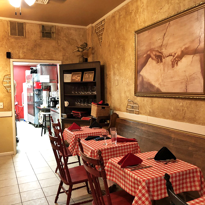 Those warm walls and checkered tablecloths create the kind of cozy that makes three-hour dinners feel too short.