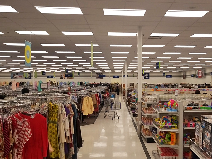 Endless racks stretch toward the horizon in this bargain hunter's paradise, where one person's castoffs become another's fashion statement.