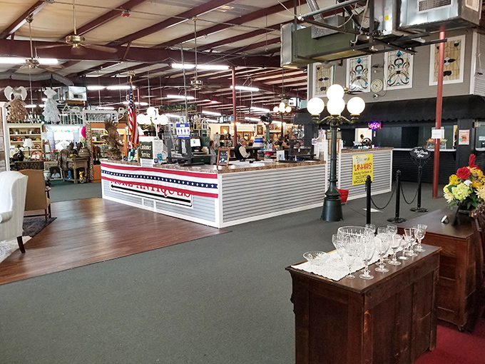 The central information desk serves as command central for your antiquing expedition through decades of American history.