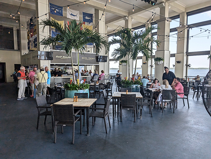 High ceilings and palm trees create an atmosphere where beach casual meets dinner-date worthy.