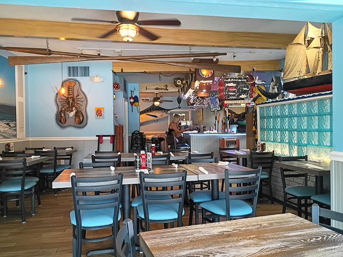 Step inside where nautical charm meets no-nonsense comfort – exactly where great seafood stories begin.