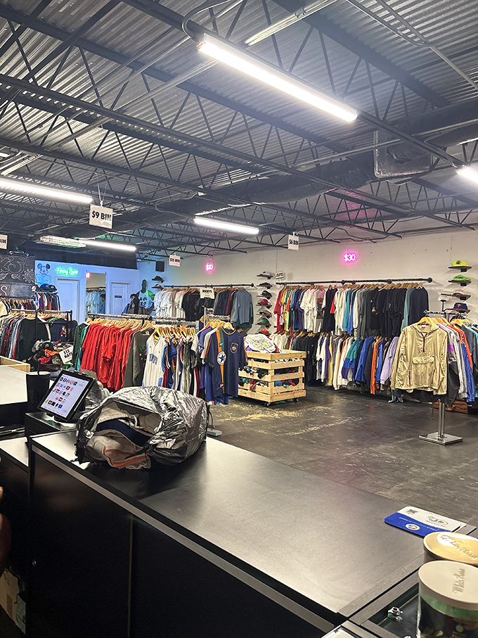 The modern checkout counter proves this isn't your grandmother's thrift shop, though her clothes might be here.