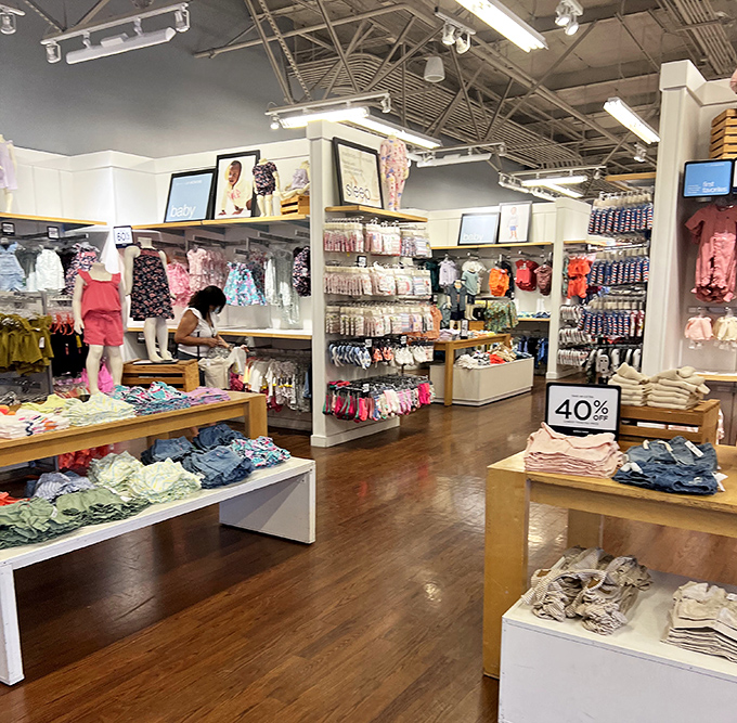 Children's fashion paradise where tiny wardrobes get upgraded without emptying college funds. That 40% off sign is every parent's best friend.