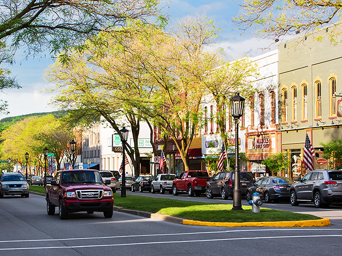 Golden hour transforms Wellsboro's boulevard into a postcard-perfect scene. Those trees aren't just pretty&mdash;they're keeping property values reasonable!