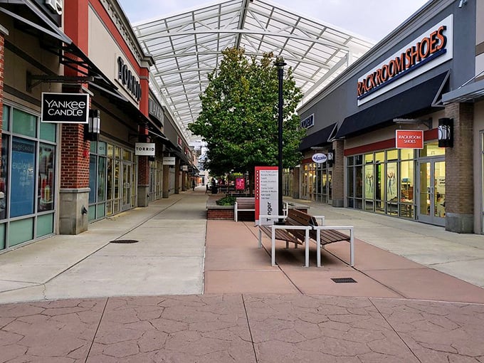 The covered walkways aren't just practical&mdash;they're enablers for your "just one more store" promises to yourself.
