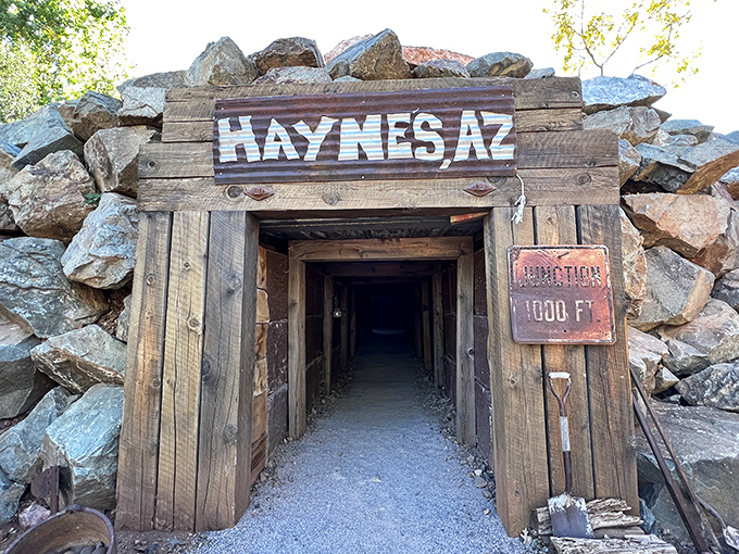 "Caution: 1000 ft" reads the sign at the Haynes mine entrance &ndash; a portal into Jerome's copper-laden past that practically whispers, "What could possibly go wrong?"