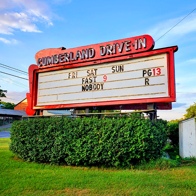 That iconic red marquee announces tonight's features, a beacon of entertainment that's been drawing movie lovers to Newville for generations.