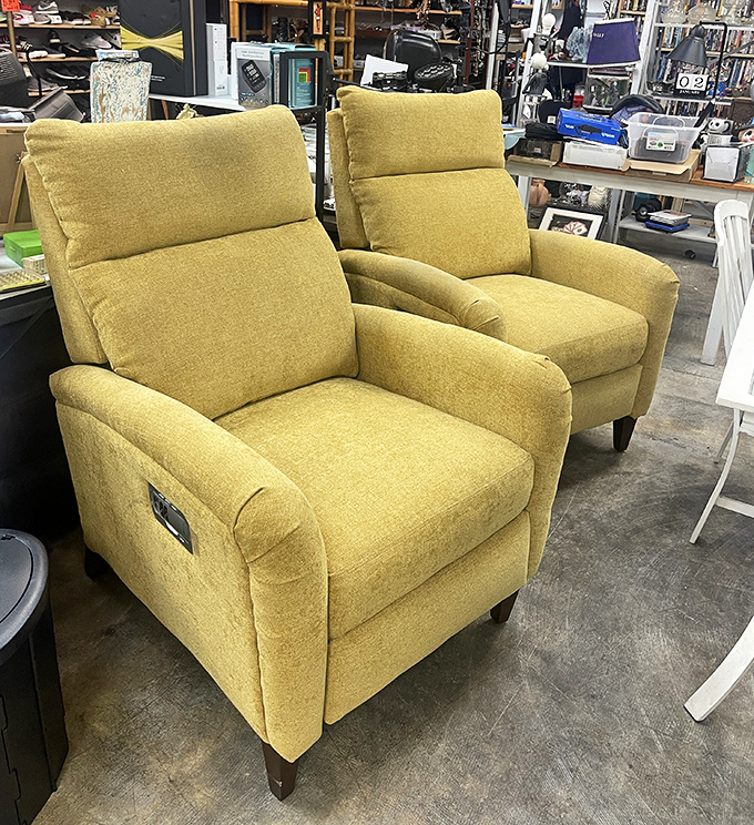 These mustard recliners aren't just furniture—they're time machines to the era when "comfort" trumped "Instagram-worthy" every time.