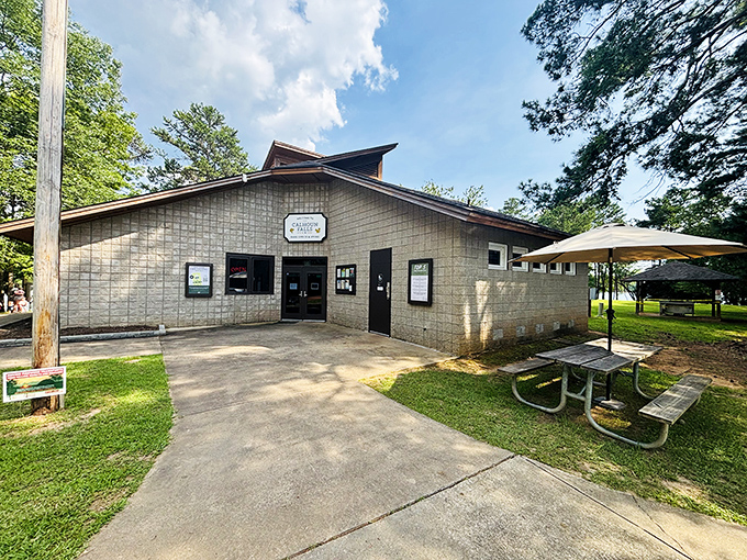 This park office sits like a friendly guardian, welcoming visitors to lakeside adventures and natural wonders.