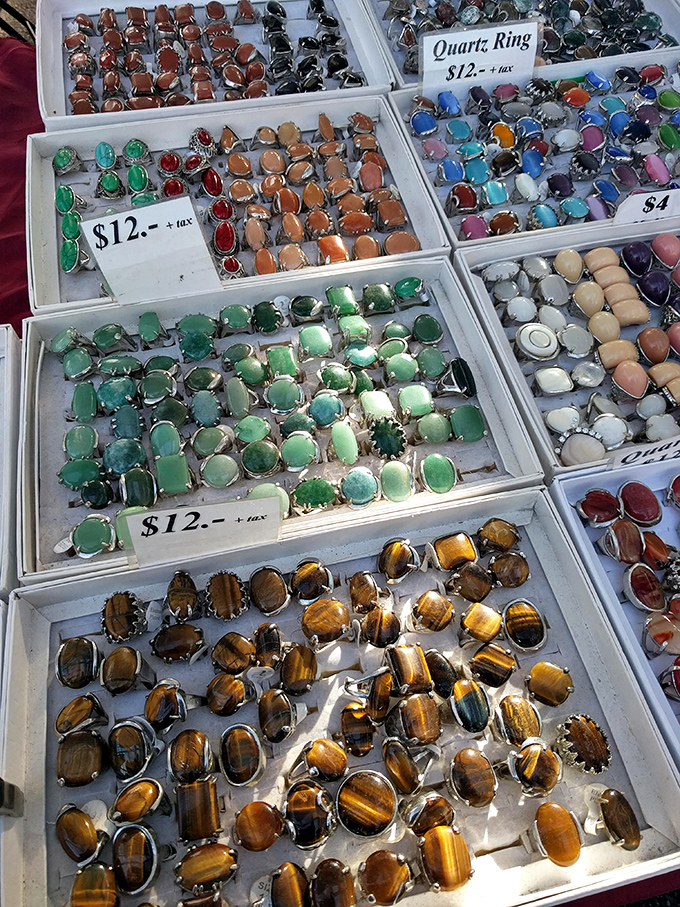 Gemstone heaven! These colorful rings transform ordinary hands into galleries of wearable art, each stone telling its own geological story.