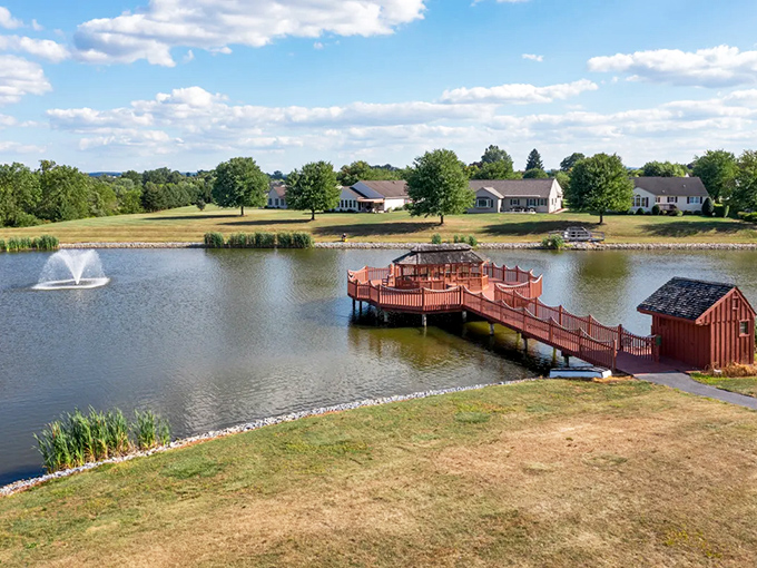 That red dock isn't just for show&mdash;it's where morning coffee tastes better and sunset conversations become the highlight of your day. Nature's front-row seats.