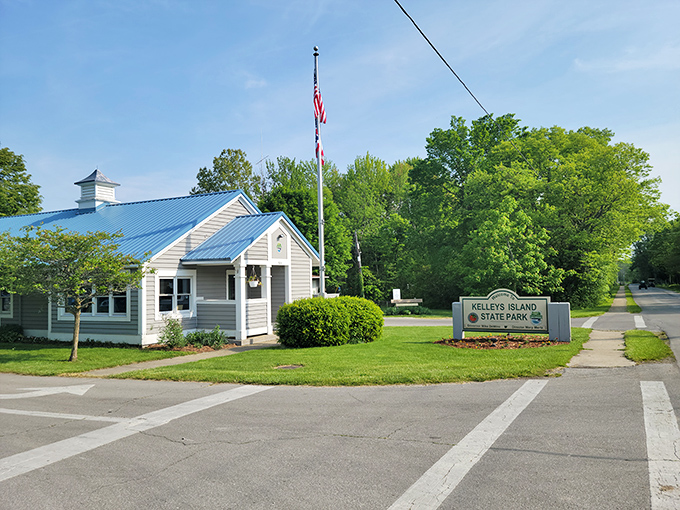 The park office stands sentinel like a friendly lighthouse keeper, ready to guide visitors through their Lake Erie island adventure with maps and local wisdom.