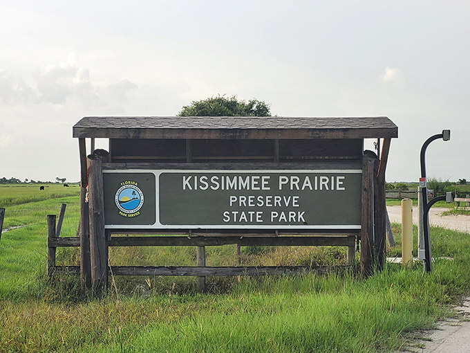 The unassuming entrance sign&mdash;Florida's version of "nothing to see here" that actually means "everything to see here, if you know where to look."