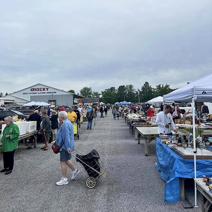 The main aisle at Leighty's stretches before you like a runway of possibilities, complete with shopping cart pilots navigating the deals.