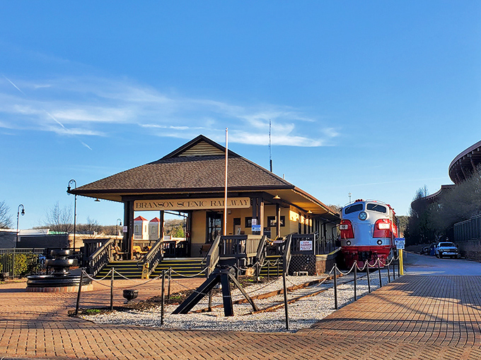A postcard from 1905 come to life, Branson's historic depot stands ready for adventure with its distinctive architecture and that red locomotive teasing what's to come.