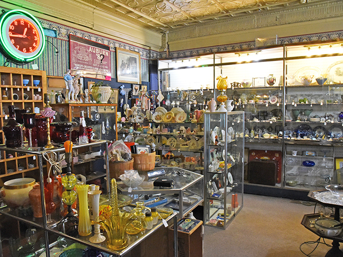Like Ali Baba's cave for vintage enthusiasts, this corner of the store showcases glassware collections that catch light and imagination equally.