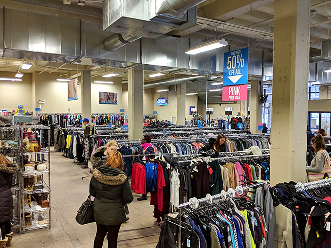 Rows upon rows of potential wardrobe upgrades await, where yesterday's impulse buys become tomorrow's vintage finds.