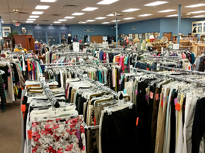 Rack after glorious rack of possibility. This isn't shopping—it's an archaeological expedition where every artifact costs less than lunch.