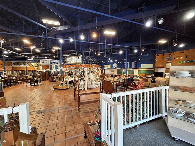 A wonderland of possibility unfolds under high ceilings. The tile floors have guided countless treasure hunters to their "this is exactly what I needed" moments.